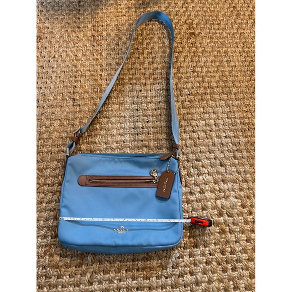 Coach | Bags | Coach Crossbody Bag Brown Trim Light Blue Purse Everyday ...